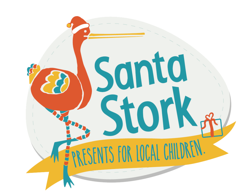 Santa Stork logo - Stripey Stork